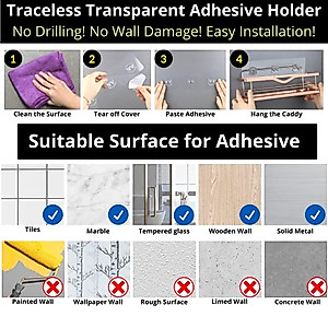 BABYLION1 Rose Gold Bathroom Organizer Shelf – 2 Pack Shower Caddy Baskets with 4 movable Hooks – Rustproof Stainless Steel Strong Adhesive Cute Storage Decor Rack for Inside Shower, Kitchen