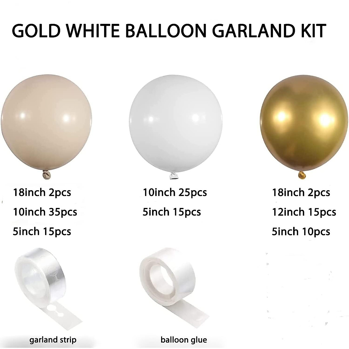 White Sand Gold Balloons Garland Arch Kit Gold White Nude Balloons with Metallic Chrome Gold Latex Balloons for Wedding Baby Bridal Shower Engagement Anniversary Birthday Decorations
