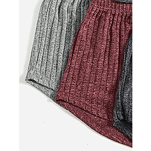 SheIn Women's 3 Sets Rib Knit Lounge Set Crop Cami Top and Tie Front Shorts Sleepwear Pajama Set Solid Multicolor Small