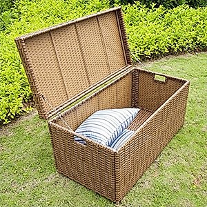 Jeco Wicker Patio Storage Deck Box in Honey