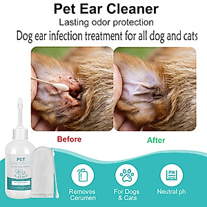 Project wine Advanced Dog Ear Cleaner, Gentle Pet Honesty Flush Ear Rinse, Dog Ear Cleaning Solution Tool-Cat Ear Wash- with 20 Cotton Swabs & 20 Finger Wipes, 4 oz