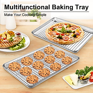 Baking Half Sheet with Rack Set (2 Pans + 2 Racks), Size 16 x 12 x 1 Inches, AIKWI Stainless Steel Cookie Pan with Cooling Rack for Oven, Nonstick Bakeware, Easy Clean & Heavy Duty