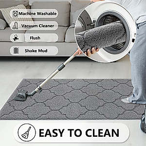 REFETONE Indoor Doormat, Front Back Door Mat, 20x32, Non-Slip Absorbent Resist Dirt Door Mats, Machine Washable Low-Profile Inside Floor Mat Door Rugs for Entryway, Grey