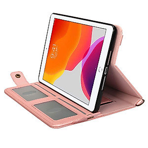 Case for 9.7-inch iPad 2018 2017 (iPad 5th/6th Generation), iPad Air/Air 2 Case, Techcircle Smart Folio Stand PU Leather Crossbody iPad Cover with Hand Strap, Card/Pencil Holder Wallet Case, Rose Gold