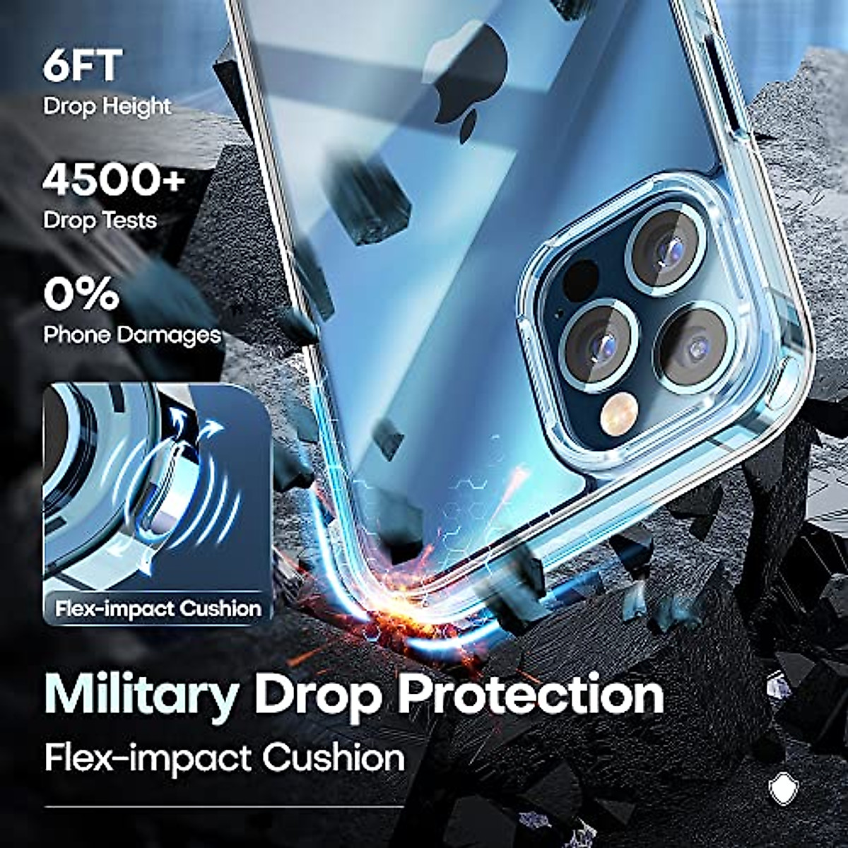 TAURI 5-in-1 Designed for iPhone 12 Pro Max Case, [Non-Yellowing] with 2 Screen Protectors + 2 Camera Lens Protectors, Shockproof Slim Phone Case 6.7 Inch, Drop Protection, Clear