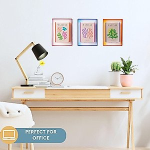 Una Haven Set of 3 Acrylic Floating Picture Frames, Color Block Unique Acrylic Decor (4x6 inch) Eclectic Cute Neon Photo Frame Set with Matisse Wall Art Included