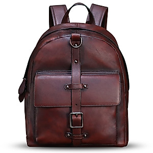 Genuine Leather Backpack for Women Vintage Travel Daypack Casual College Backbag Handmade Cowhide Rucksack (Coffee) Medium