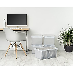 IRIS USA Letter/Legal File Tote Box, 5 Pack, BPA-Free Plastic Storage Bin Tote Organizer with Durable and Secure Hinged Latching Lid, Stackable and Nestable, Clear