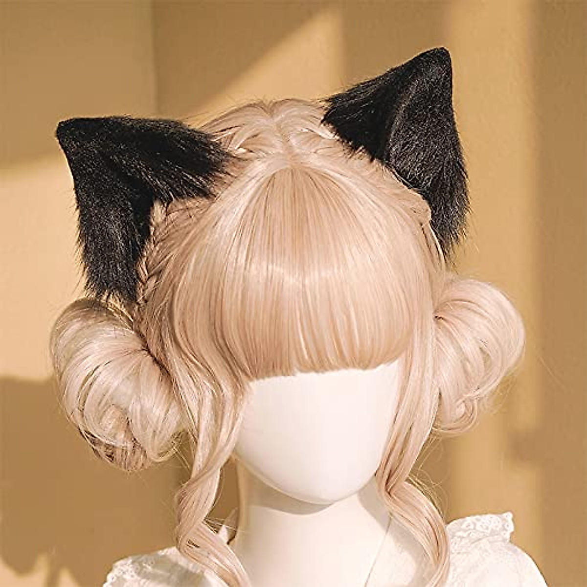 tyoungg Faux Fur Cat Kitten Clip on Ears Headband For Cosplay Kitten Play Comicon Cosplay Petplay (black kitten ears)