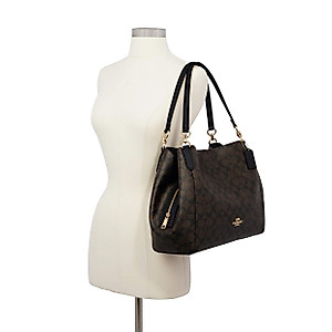 Coach Pebble Leather Hallie Shoulder Bag (IM/Brown/Black)