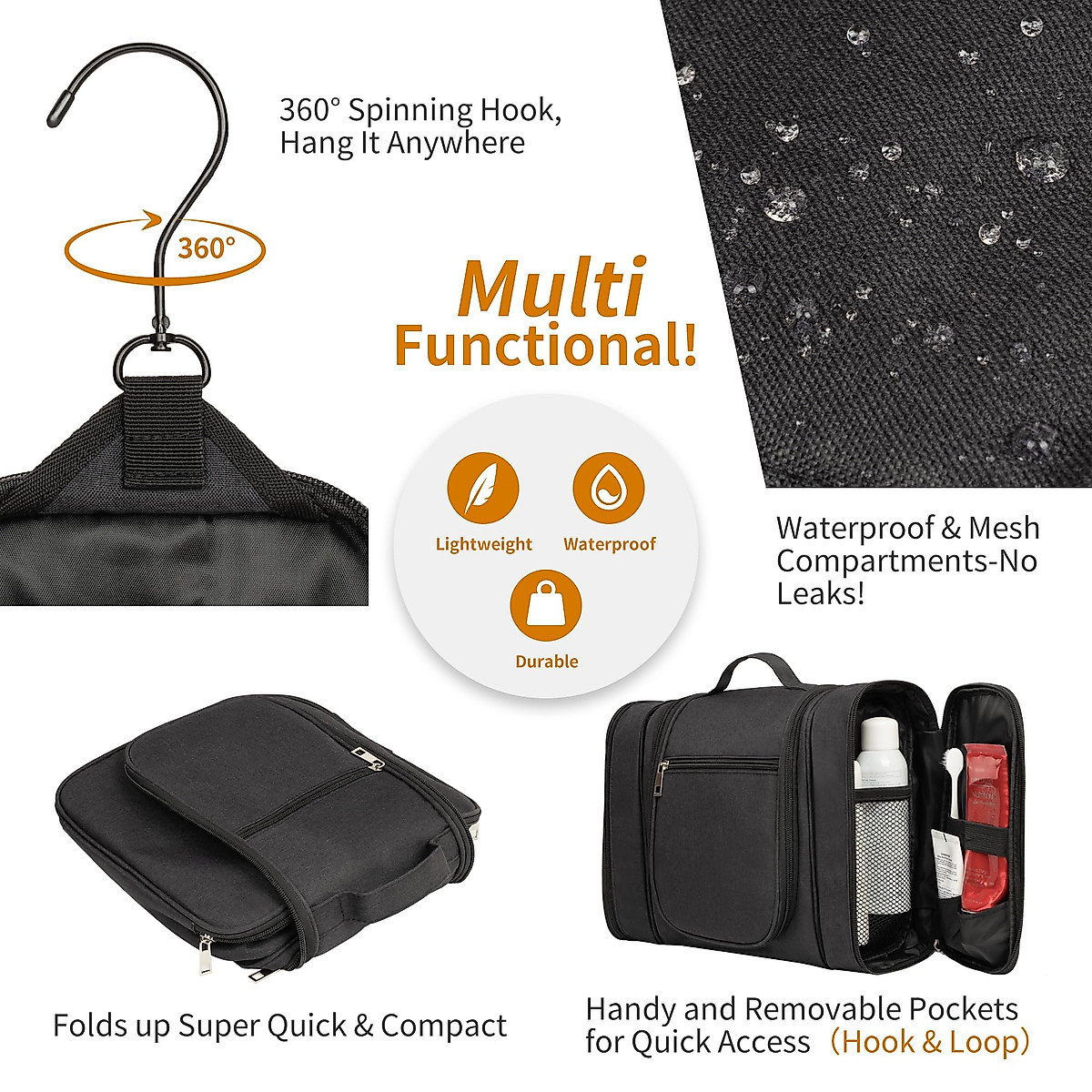 SPLF Extra Large Hanging Travel Toiletry Bag for Women and Men, Water-resistant Toiletry Bags for Traveling, Makeup Cosmetic Bathroom Travel Bag for Toiletries, Shampoo, Full Sized Container