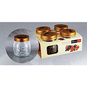 Grant Howard Les Fruits de Provence Preserve jar 4 Set, 9 Ounces, Glass Food Storage Canning Container, Metal Emboss Top, Clear