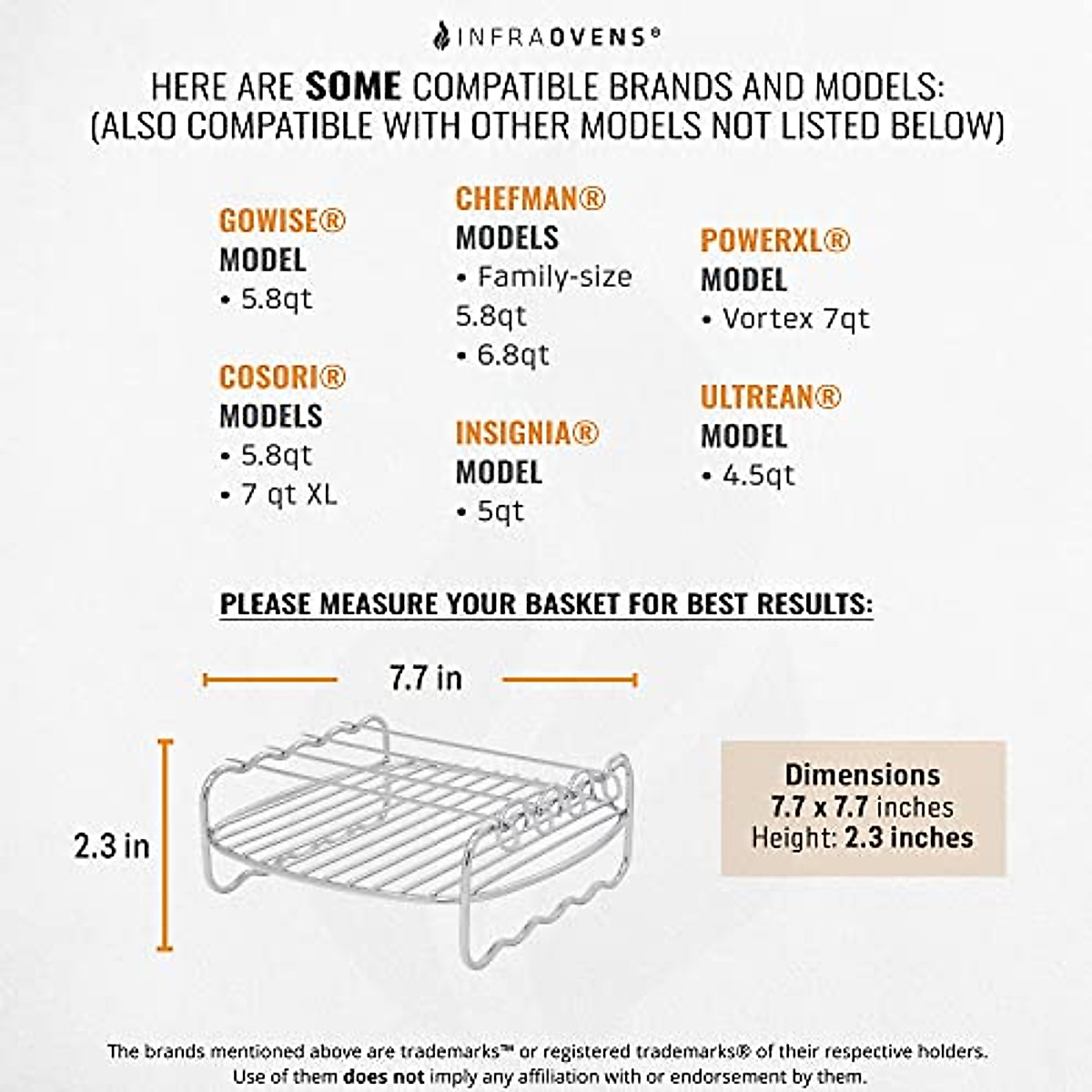 Air Fryer Skewer Rack Grate Compatible with Chefman, Ultrean, PowerXL and more, Double Rack Kabob Airfryer Accessories for Cosori, Gowise, Nuwave® Brio, Multi-Purpose Stainless Steel