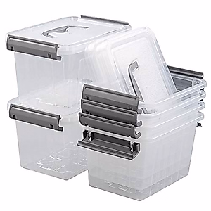 Pekky 3.5 Quart Clear Plastic Bins, Plastic Small Handle Storage Box, 6 Packs(Gray)