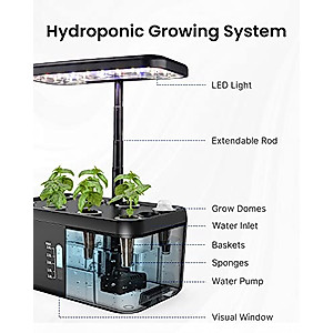 iDOO Hydroponics Growing System Indoor Garden, Plants Germination Kit with Pump, Automatic Timer LED Grow Light for Home Kitchen Gardening,8 Pods Herb Garden Kit Indoor Up to 15",Black