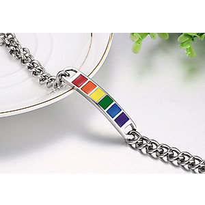 VNOX Jewelry Stainless Steel Rainbow Rubber Gay & Lesbian Pride Bracelet,Width 10mm,8"