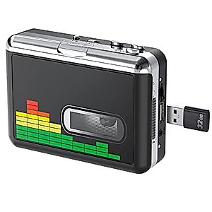 DIGITNOW USB Cassette Player, Portable Walkman Stereo Tape to MP3 Converter, Audio Music Recorder to MP3 Digital File Converter with Earphones, No PC Required, Black, BR607