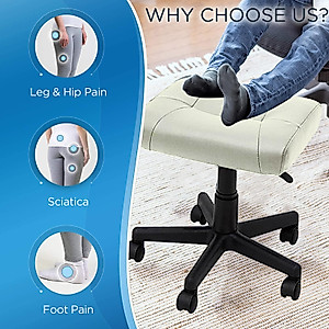 Adjustable Footrest Ottoman Stool with 360° Rolling Wheels Ergonomic Footrest Under Desk Foot Rest for Home or Office Use (Beige)