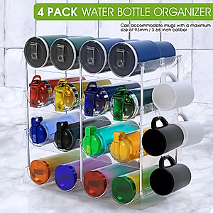 DWWFCC Large Water Bottle Organizer for Cabinet w 8 Hooks - Stackable Clear Bottle Storage Organizer, Acrylic Plastic Tumbler Travel Mug Cup Organizer Holder Wine Rack for Countertop-2oz to 32oz