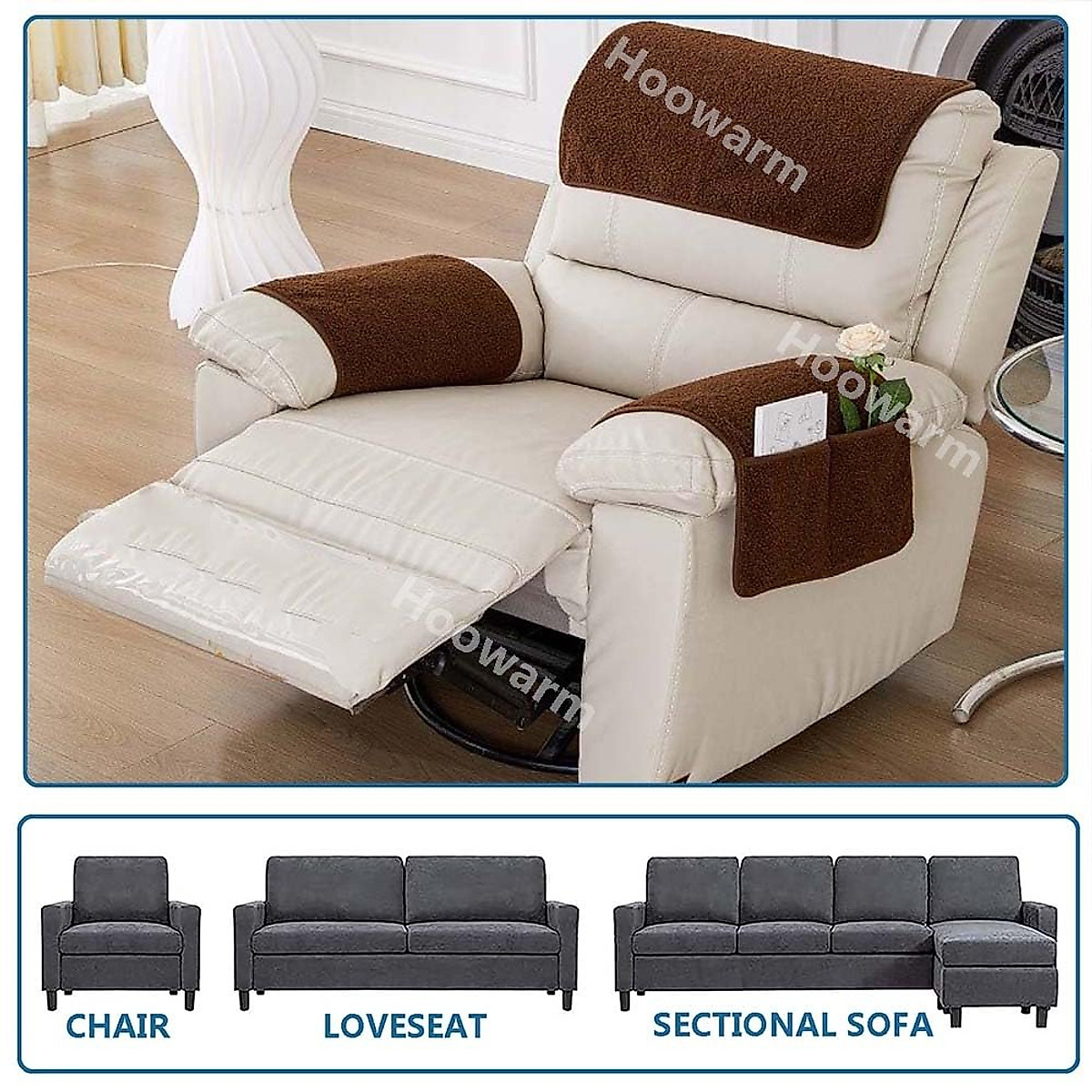 Recliner Couch Covers ，Sofa Armrest Cover with Pockets，Headrest Cover ,Quilted Recliner Chair Arm Cover，1/2/3 Seat Armchair Slipcovers Nonslip Furniture Protector ( Color : A17 , Size : 1-seater sofa/