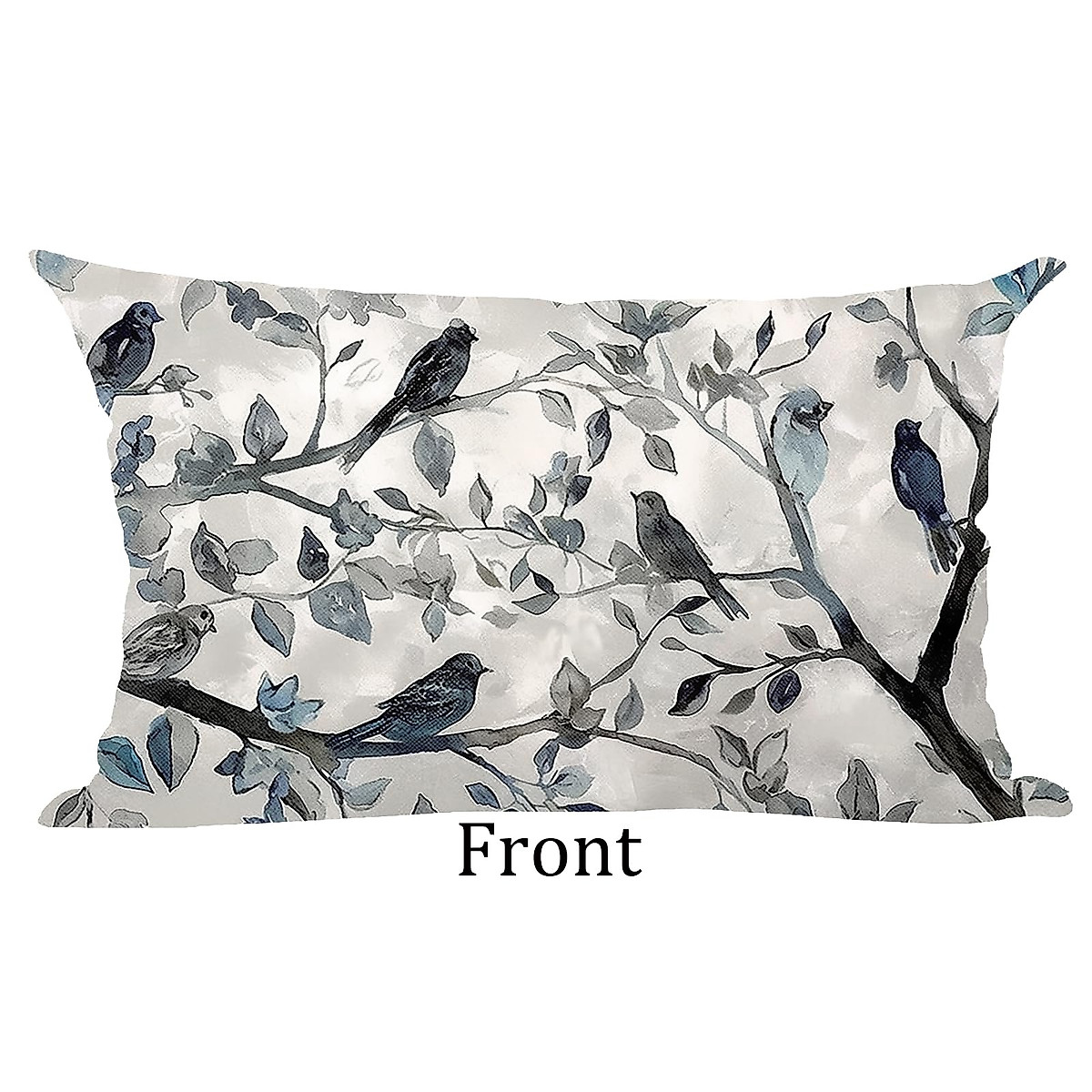 Ramirar Ink Painting Watercolor Blue Grey Lovely Birds Tree Leaves Decorative Lumbar Throw Pillow Cover Case Home Living Room Bed Sofa Car Cotton Linen Rectangular 12 x 20 Inches
