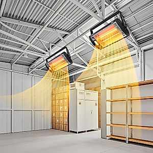 BEYOND HEAT Electric Garage Heater 120V, 750/1500W Ceiling Mount Space Heater for Garage, Shop, Patio with 90° Adjustable Tilt, Dual Quartz Radiant, Safety Metal Grille and Overheat Protection, 2-Pack