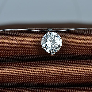 Feilok Solitaire Pendant Necklace 925 Sterling Silver Cubic Zirconia Fishing Line Invisible Choker for Women, Silver