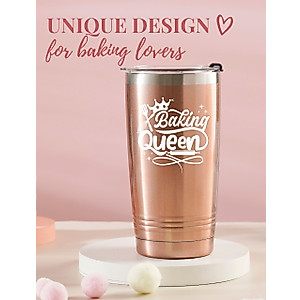 Onebttl Baking Gifts for Women, Insulated Stainless Steel Wine Tumbler with Lid, For Baking Queen on Birthday, Christmas, Rose Gold, (20 oz)