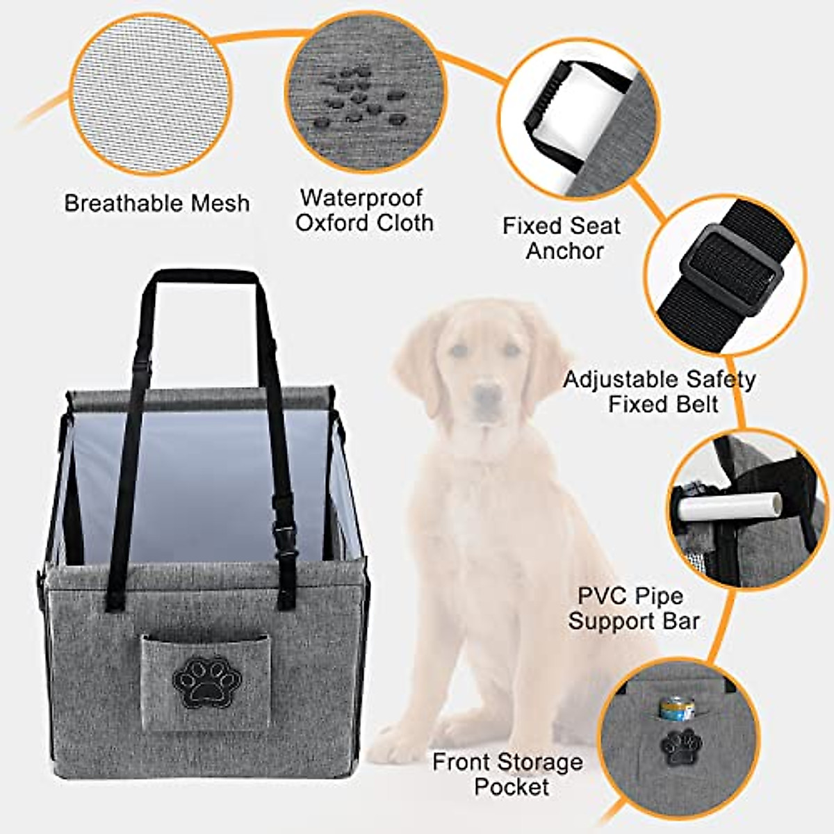 Dog Car Seat for Pet Travel with Waterproof Pad, Half seat Dog Hammock,Harness Hook, Breathable Mesh, and Adjustable Backseat Safety Belt, Small, Medium, Large Size
