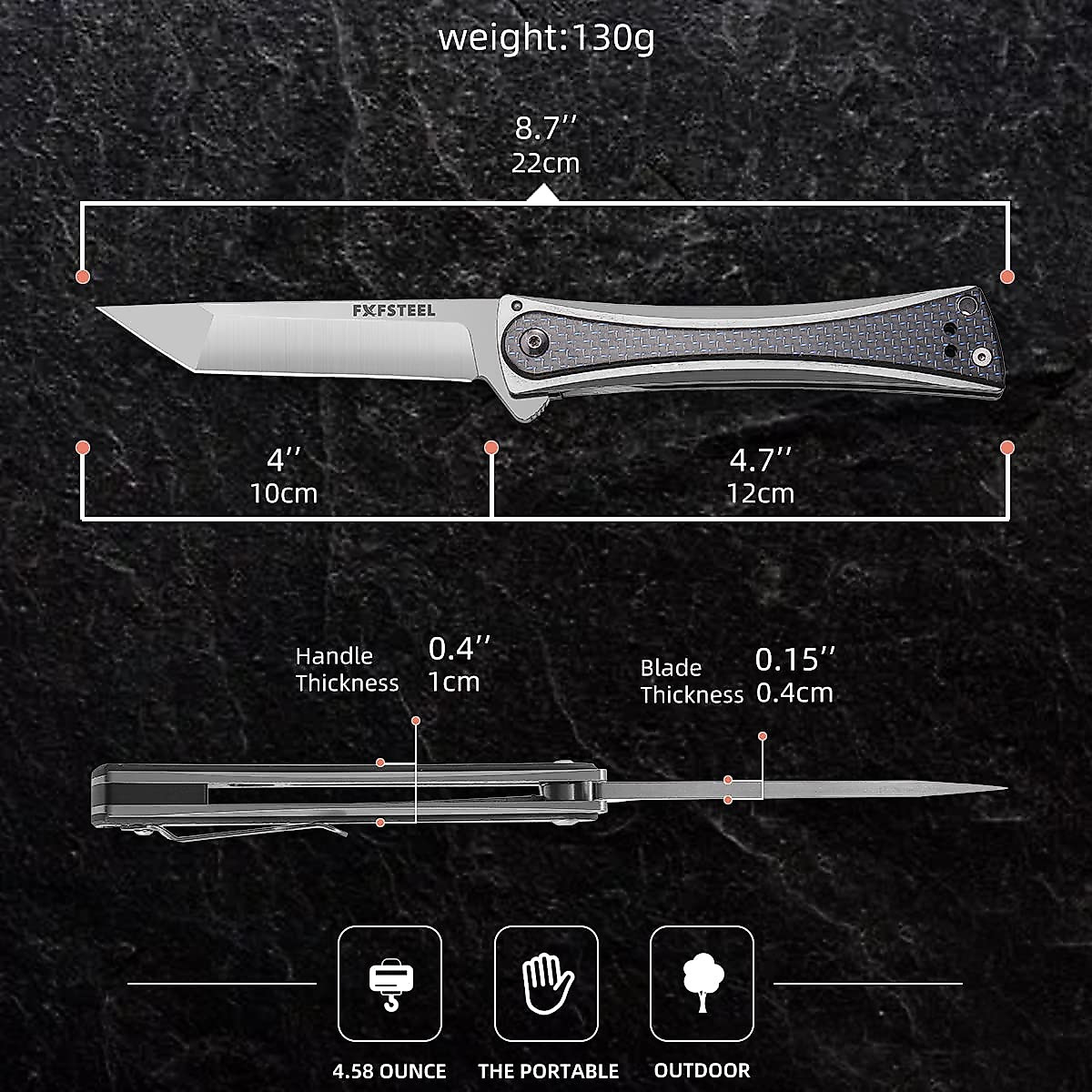 FXFSTEEL Folding Knives 9CR18MOV Satinless Steel Blade with Multi tool Tactical Knife for Outdoor, Survival, Hunting and Camping EDC Pocket Folding Knife with Clip