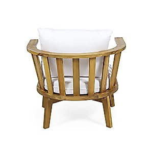 Christopher Knight Home Dean Outdoor Wooden Club Chair with Cushions, White and Teak Finish