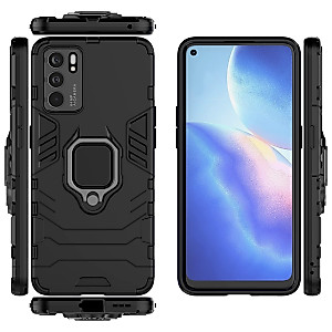 ZMONE Phone Case for Oppo Reno 6 5G Case with Glass Screen Protector [2 Pack] Heavy Duty Dual Layer Military Grade Shockproof Protective Cover with Magnetic Ring Kickstand - Black