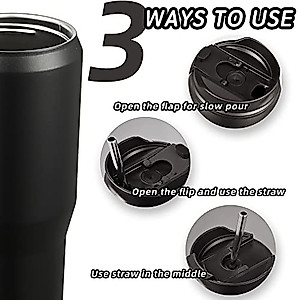 Zibtes 40oz Insulated Tumbler With Lid and Straws, Stainless Steel Double Vacuum Coffee Tumbler With Handle, Keeps Drinks Cold up to 34 Hours or Hot for 12 Hours(Black 1 pack)