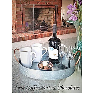 Galrose Rustic Galvanized Metal Serving Tray – Rose Gold Handles for Drinks Bar Table Centerpiece Sturdy Oval Decorative Serving Tray Platter. 6th Iron Anniversary Housewarming or Retirement Gift