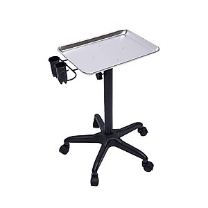 HuaShuani Salon Tray, Aluminum Salon Hair Tattoo Mobile Tray, Hair Tattoo Equipment Storage Tool Cart, Mobile Beauty Trolley, Height Adjustable, Silent Wheel (Silver)