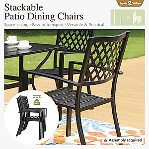 Sophia & William Patio Table and Chairs Set, Outdoor Dining Set for 4, 5 Piece Metal Patio Furniture, 37" Black Square Table(Diamond)