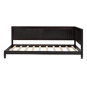 Royard Oaktree Twin Size Daybed, Wood Bed Frame with Headboard and Sideboard, Modern Low Sofa Bed Frame with Wooden Slats Support Mattress Foundation for Kids Room, Bedroom, Living Room, Espresso