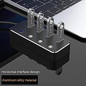 WJCCY Aluminum Alloy 4 Port USB 3.0 Hub Sub-Control Switch HUB 60/120cm Cable Upto 5Gbps Splitter (Color : Black)