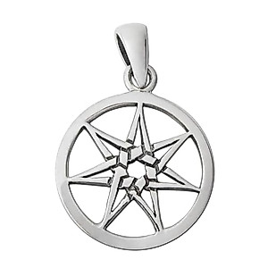 Moonlight Mysteries Fairy Star Pendant - Small Sterling Silver Faerie Star Septagram Pendant Jewelry (5/8 inch diameter)