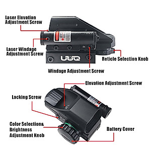 UUQ Tactical Holographic Red Green Reflex Scope Sight 4 Reticles (with Red Laser)