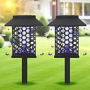 Jahy2Tech 2 Pack Solar Bug Zapper Outdoor Solar Powered Mosquito Zapper Killer Lamp Fly Zapper Repellent Lighting Stake Landscape Fixture for Garden Patio Pathway Backyard Camping, Black