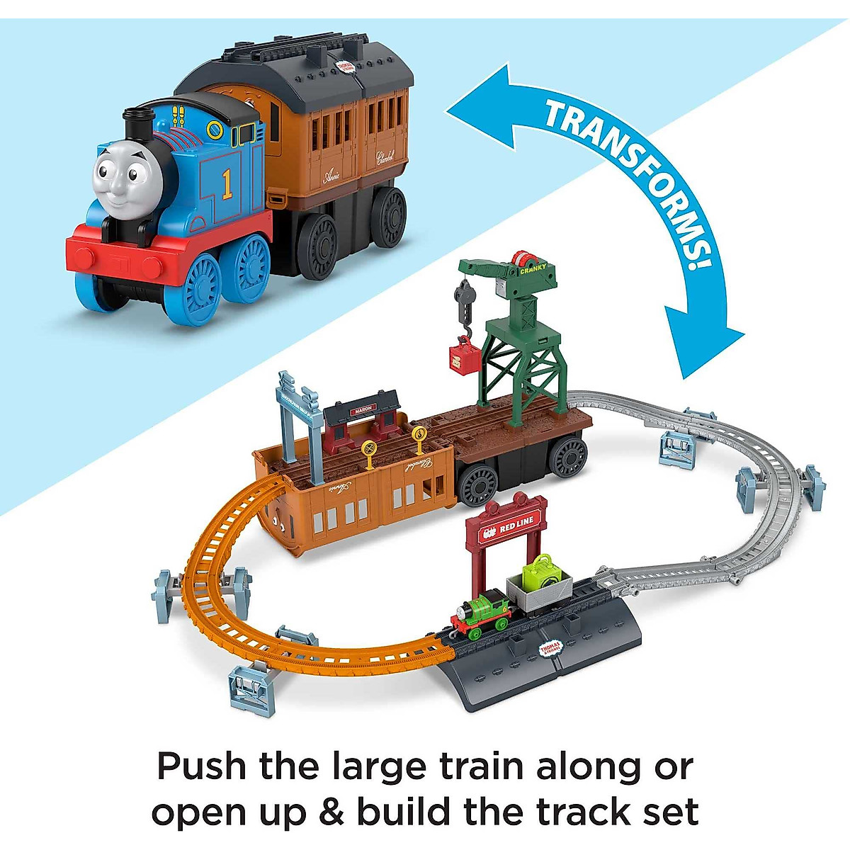 Thomas & Friends Push-Along Train and Track Set for Kids 2-in-1 Transforming Thomas Playset with Storage & Working Crane for Ages 3+ Years