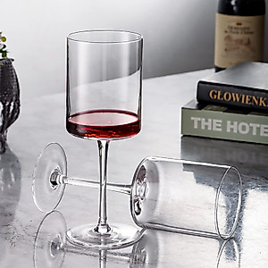 Hiceeden 4 Pack 15 Oz Square Red Wine Long Stemmed Glasses, Modern Goblet Champagne Flutes Glasses, Crystal Clear White Wine Stemware for Party, Dinner, Banquet, Wedding, Housewarming Gift