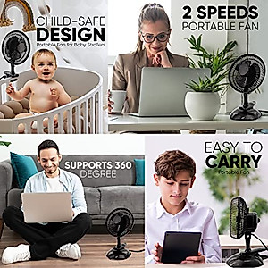 RamPro Portable Desk and Clip on Fan, 6 Inch Fans Small and Quiet Plug In, Small Personal Cooling Fan for Desk Home Bedroom Office, 2 Speed, Adjustable Tilt, Black