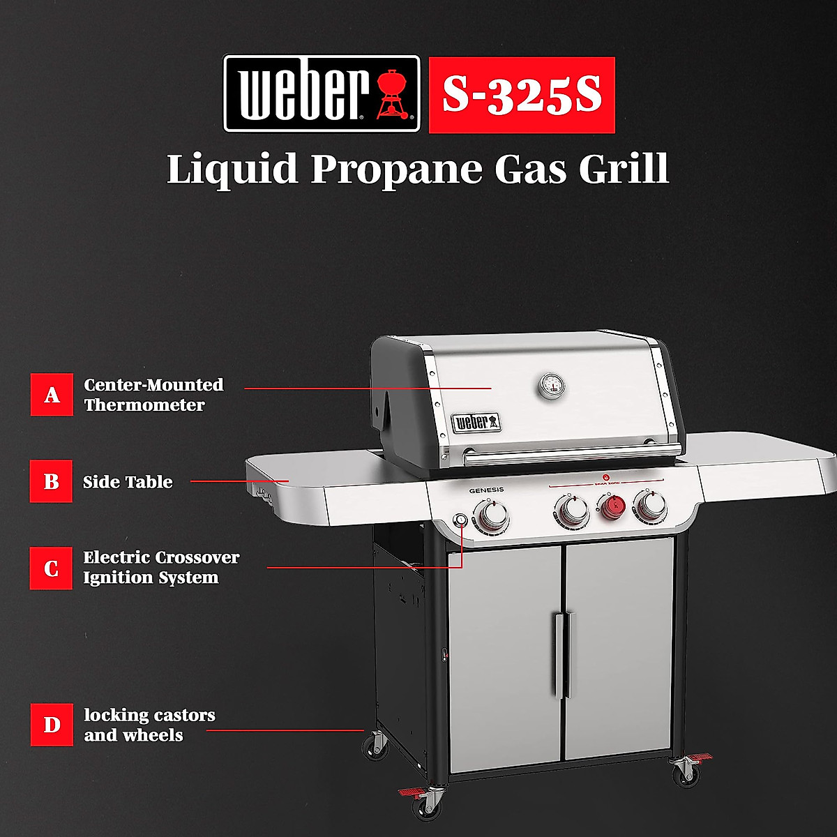 Weber Genesis S-325S Liquid Propane Gas Grill, Stainless Steel