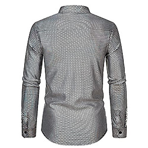 Maiyifu-GJ Men's Disco Shiny Dress Shirt Long Sleeve Button Down Nightclub Party Shirts Luxury Printed Slim Fit Prom Shirt (Silver,XX-Large)