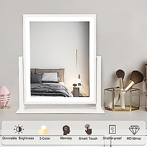 Makeup Mirror with Lights, 16in Fashion Lighted Vanity Mirror with Dimmable Light, Smart Control, Memory, Adjustable Warm White/Natural/Daylight, Birthday Wedding Gift, 360°Rotation White