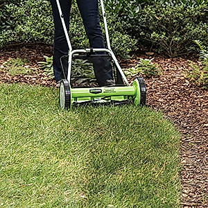 Greenworks 16-Inch Reel Lawn Mower with Grass Catcher 25052,Black/Green