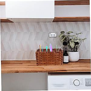 Cabilock Rattan Storage Basket 4 Section Wicker Divided Baskets Tea Bag Sugar Packet Holder Coffee Station Condiment Organizer Silverware Cutlery Storage Box