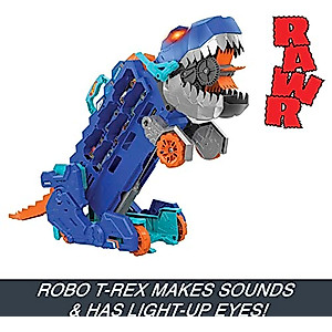 Hot Wheels City Ultimate Hauler, Transforms into Stomping T-Rex with Race Track, Lights and Sounds, Toy Storage for 20+ 1:64 Scale Cars